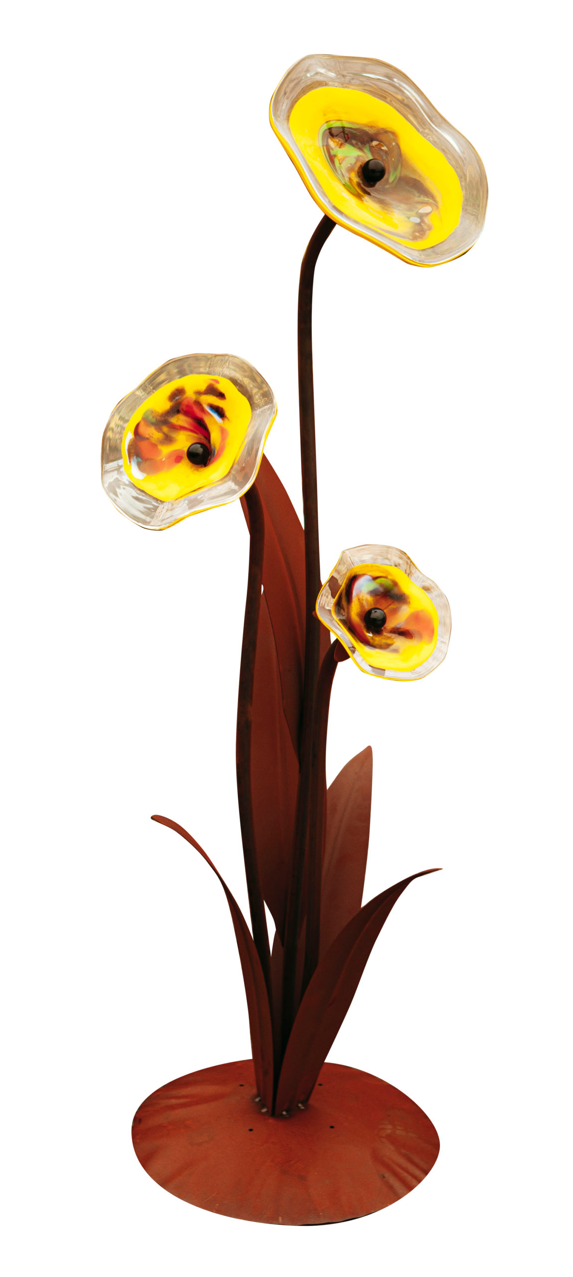 Decoratieve kelk bloem voorzien van drie glazen bloemen, roest design ...